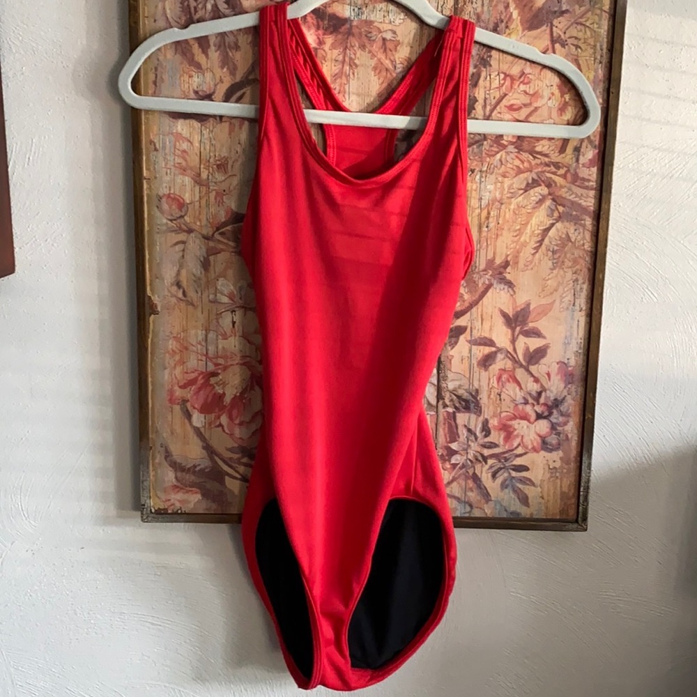 Red Lifeguard Stretch One Piece Bathing Suit Usa M Gem